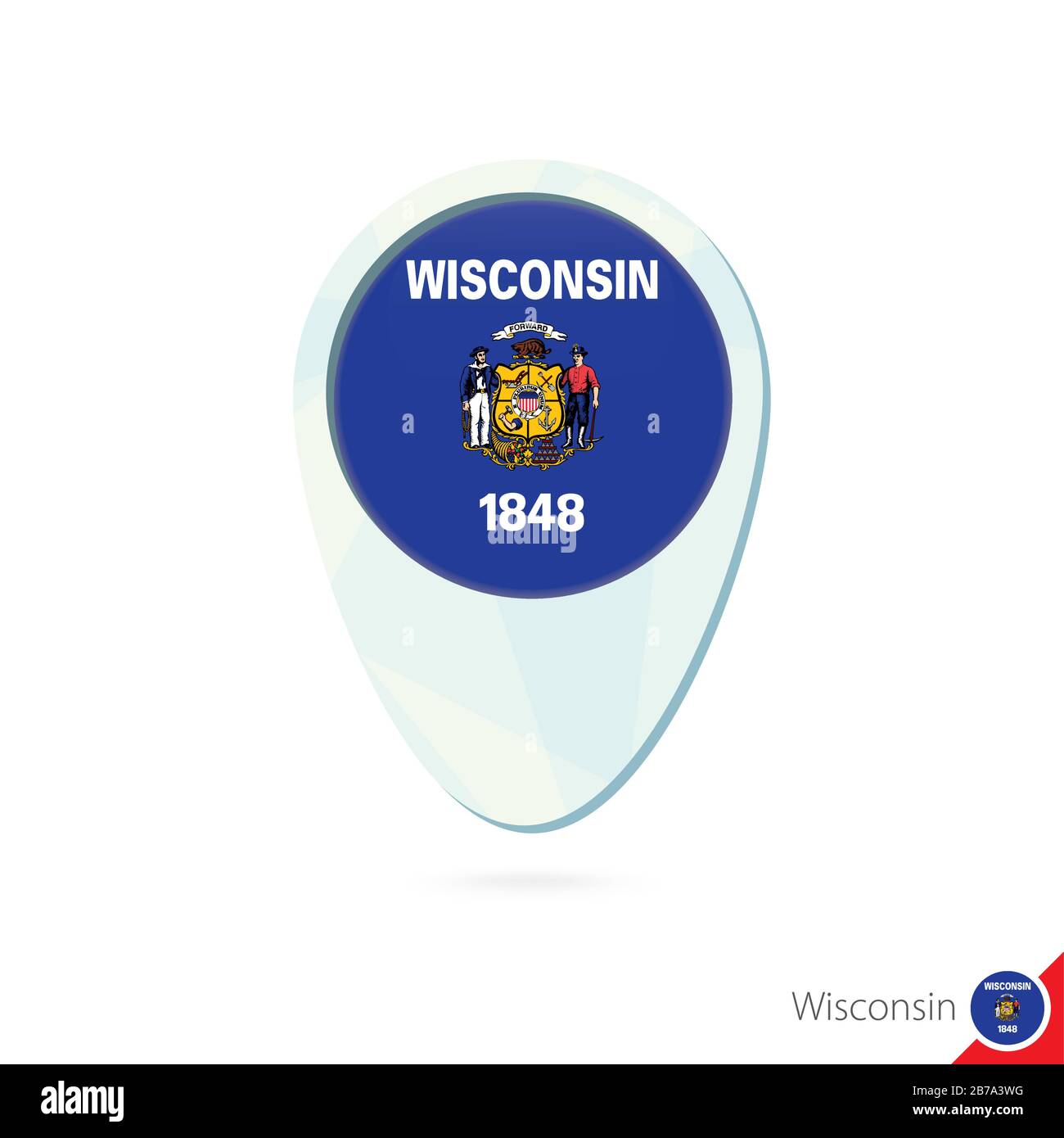 USA State Wisconsin flag location map pin icon on white background ...