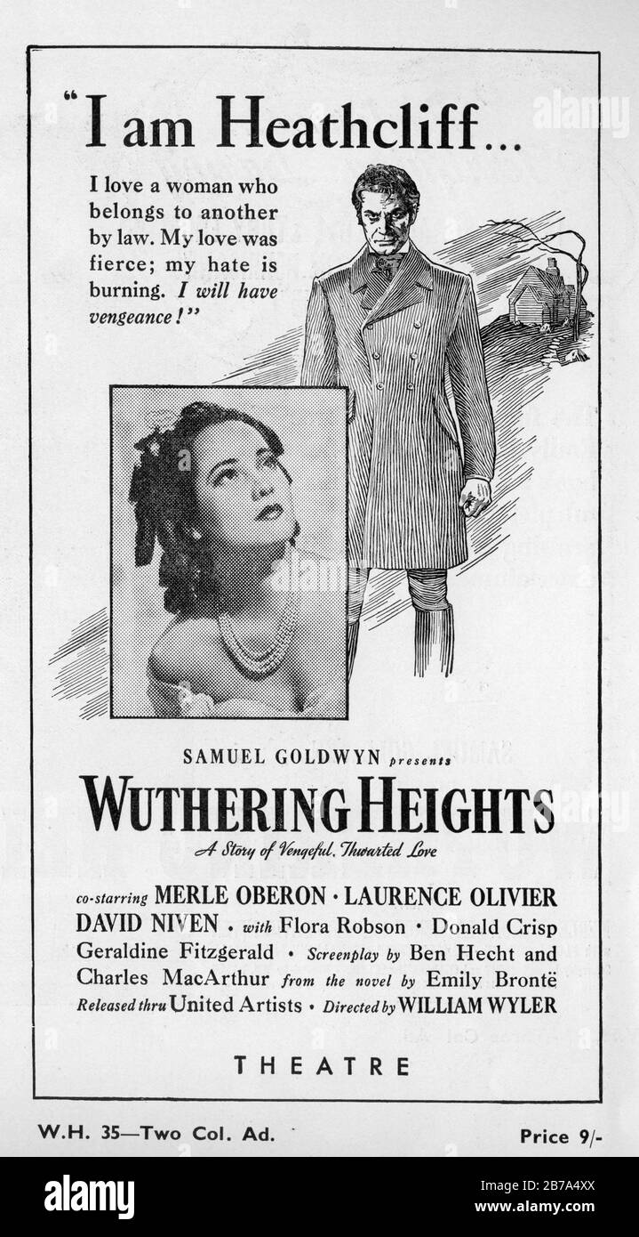 MERLE OBERON as Cathy and LAURENCE OLIVIER as Heathcliff in WUTHERING HEIGHTS 1939 director ...