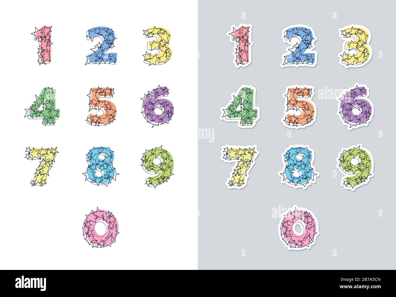 Stickers set of colorful numbers font with stars. Good for ...