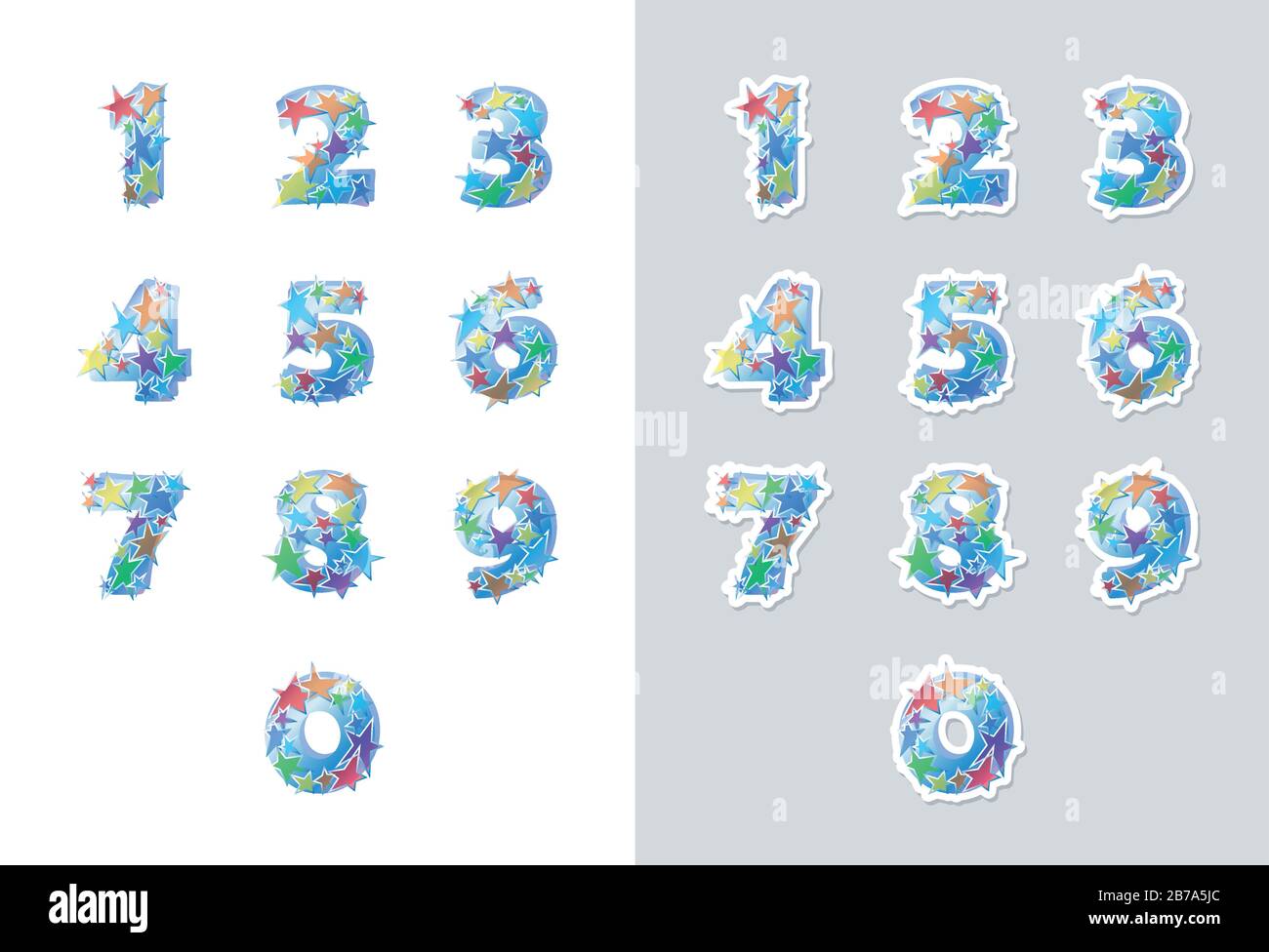 Stickers set of numbers font with colorful stars. Good for ...