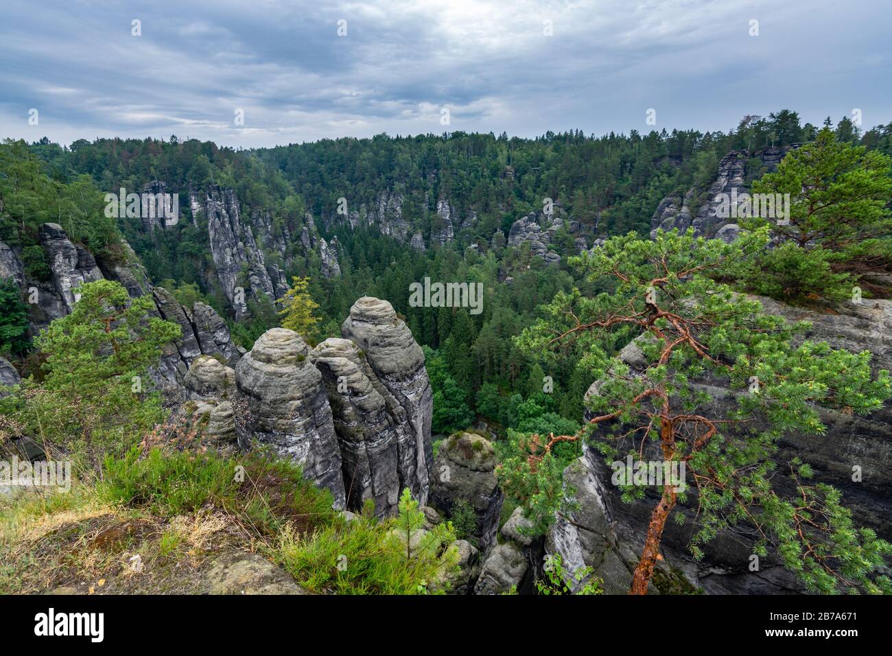 Lots of rocks in Saxon Switzerland near Dresden with clouds Stock Photo ...