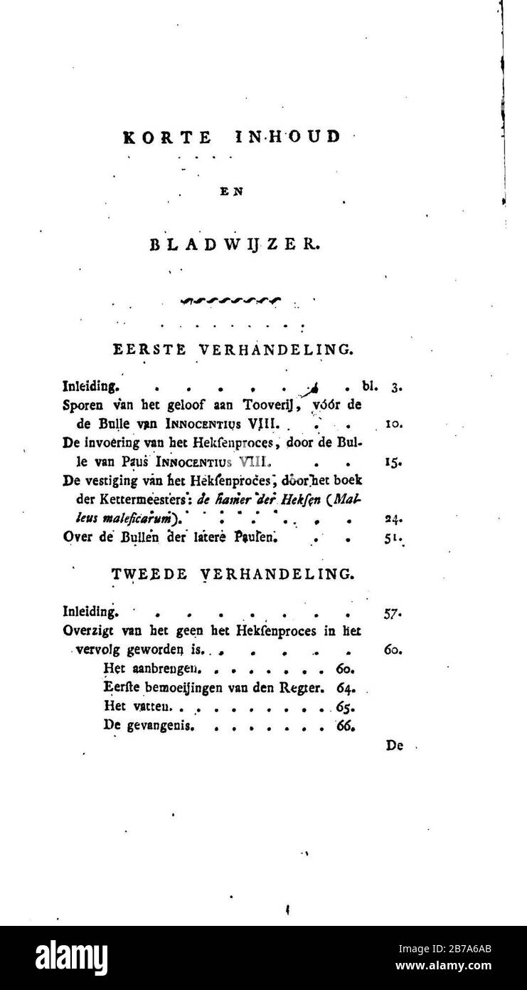 Geschiedenis der heksenprocessen Korte inhoud en bladwijzer p 001 Stock ...