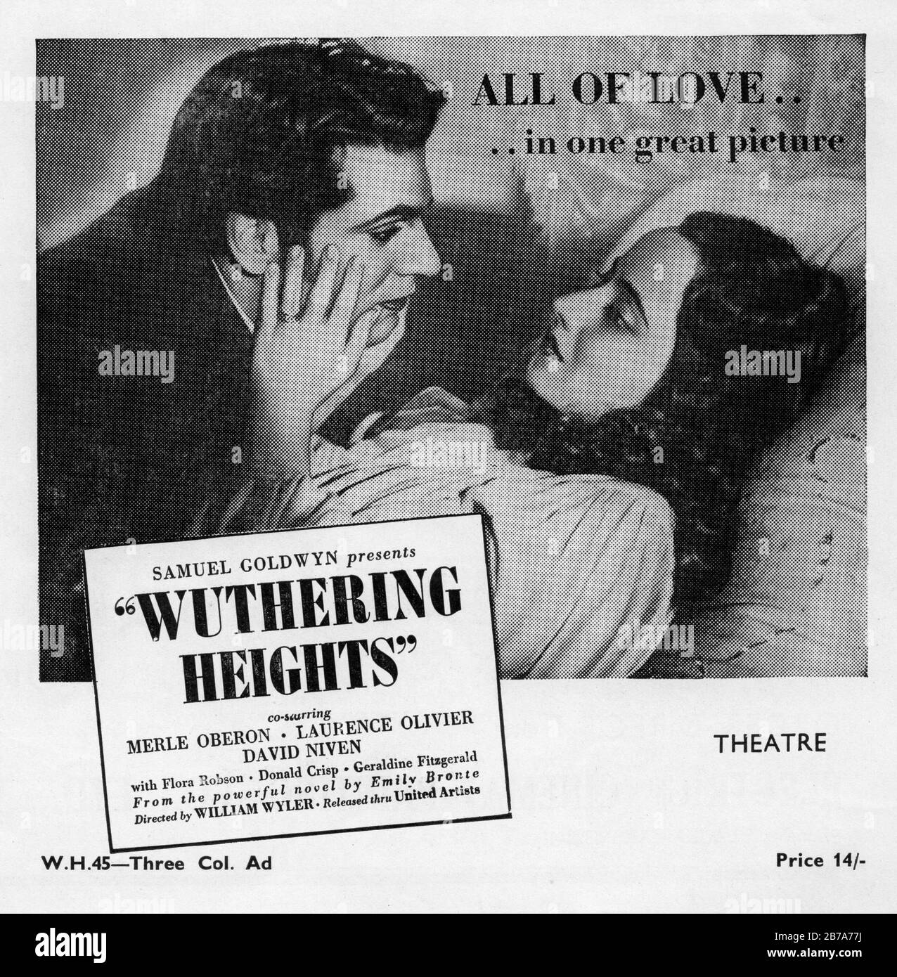 MERLE OBERON as Cathy and LAURENCE OLIVIER as Heathcliff in WUTHERING HEIGHTS 1939 director ...