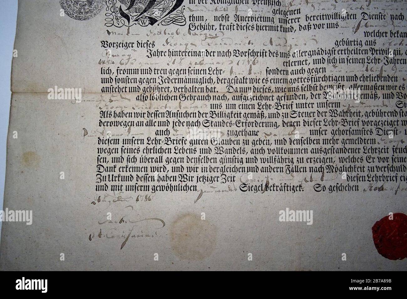 Gesellenbrief Kürschner, 1786 (3 Stock Photo - Alamy