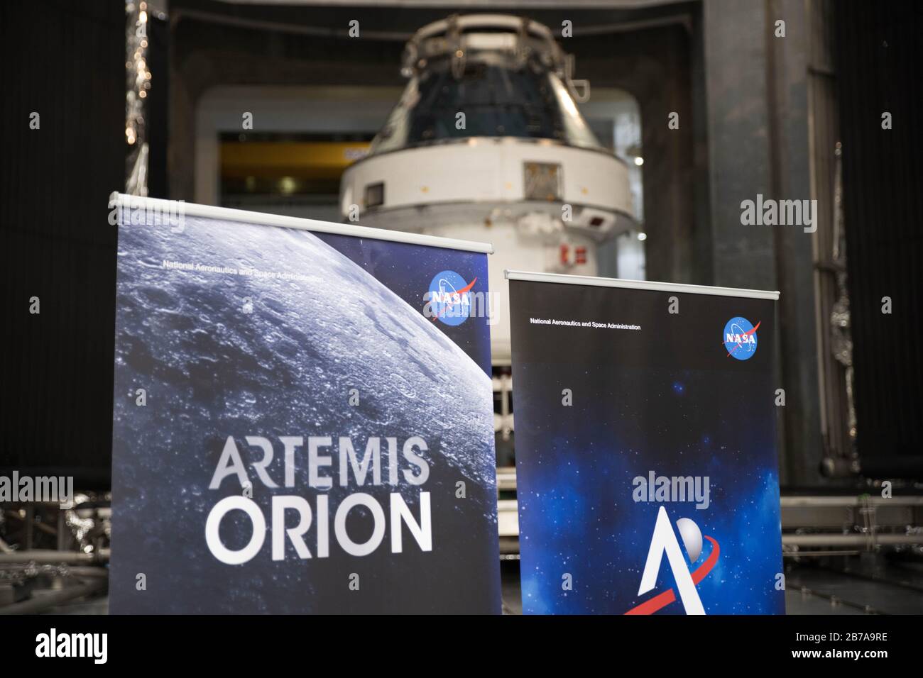 The Orion spacecraft seen during the Nasa Unveil event. The spacecraft ...