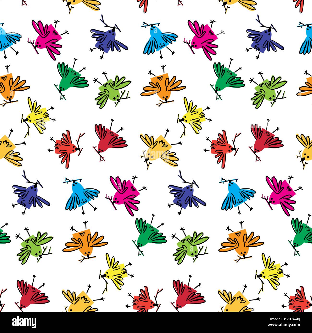 seamless pattern of spring rainbow birds. children's drawing ...