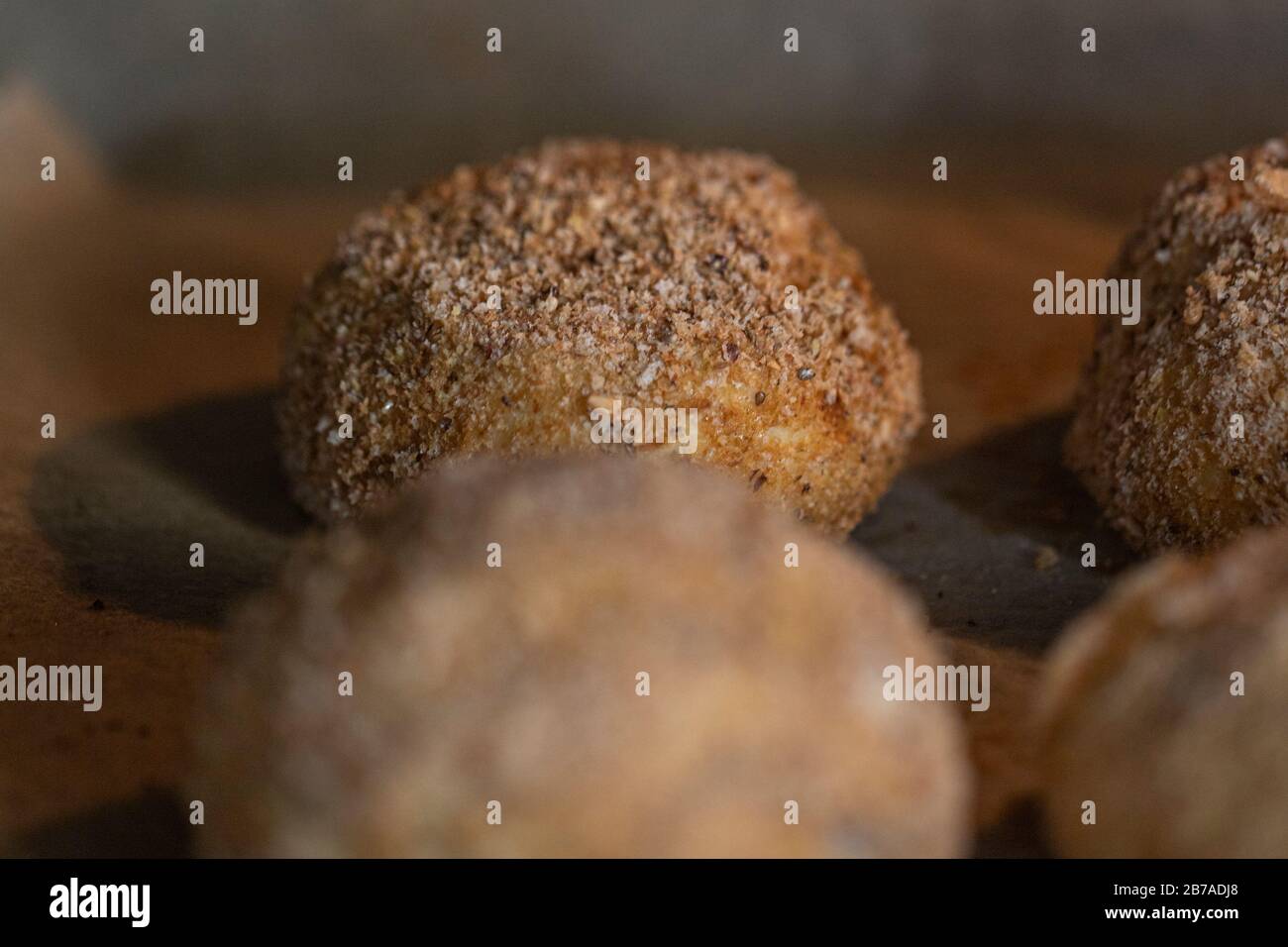 Messy dirty bread preparing and baking process with tools pots and mess ...