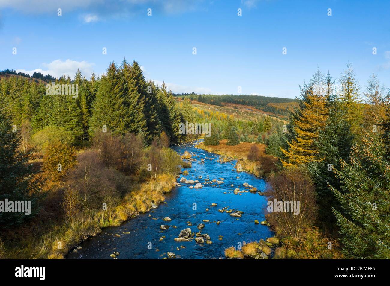 Galloway Forest and River Dee in autumn, Dumfries & Galloway, Scotland ...