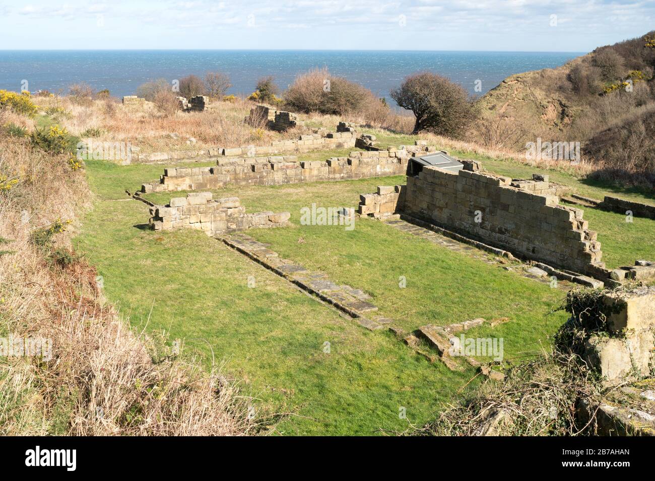 The remains of the Peak Alum Works at Ravenscar in North Yorkshire ...