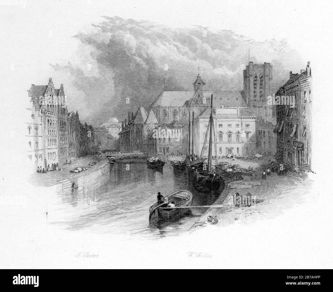 Ghent engraving by William Miller after Birket Foster Stock Photo - Alamy
