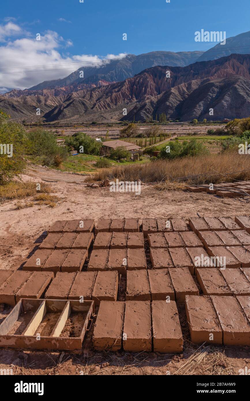 Adobe bricks ready for drying, Otro Mundo, Quebrada de Humahuaca ...