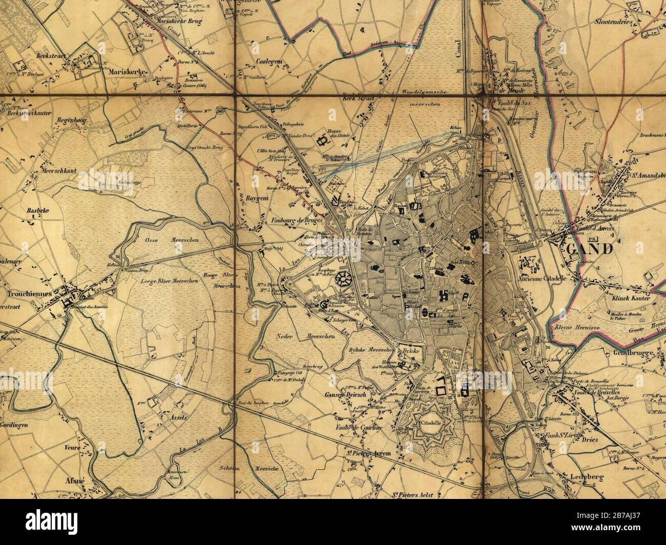 Ghent, map 1856 Stock Photo - Alamy