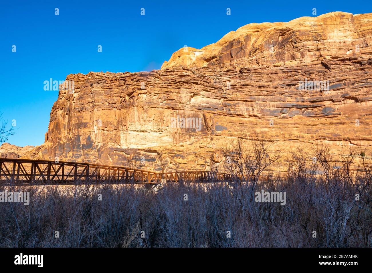 View of the Lion's Park bridge on the Moab Canyon Trail that goes over ...
