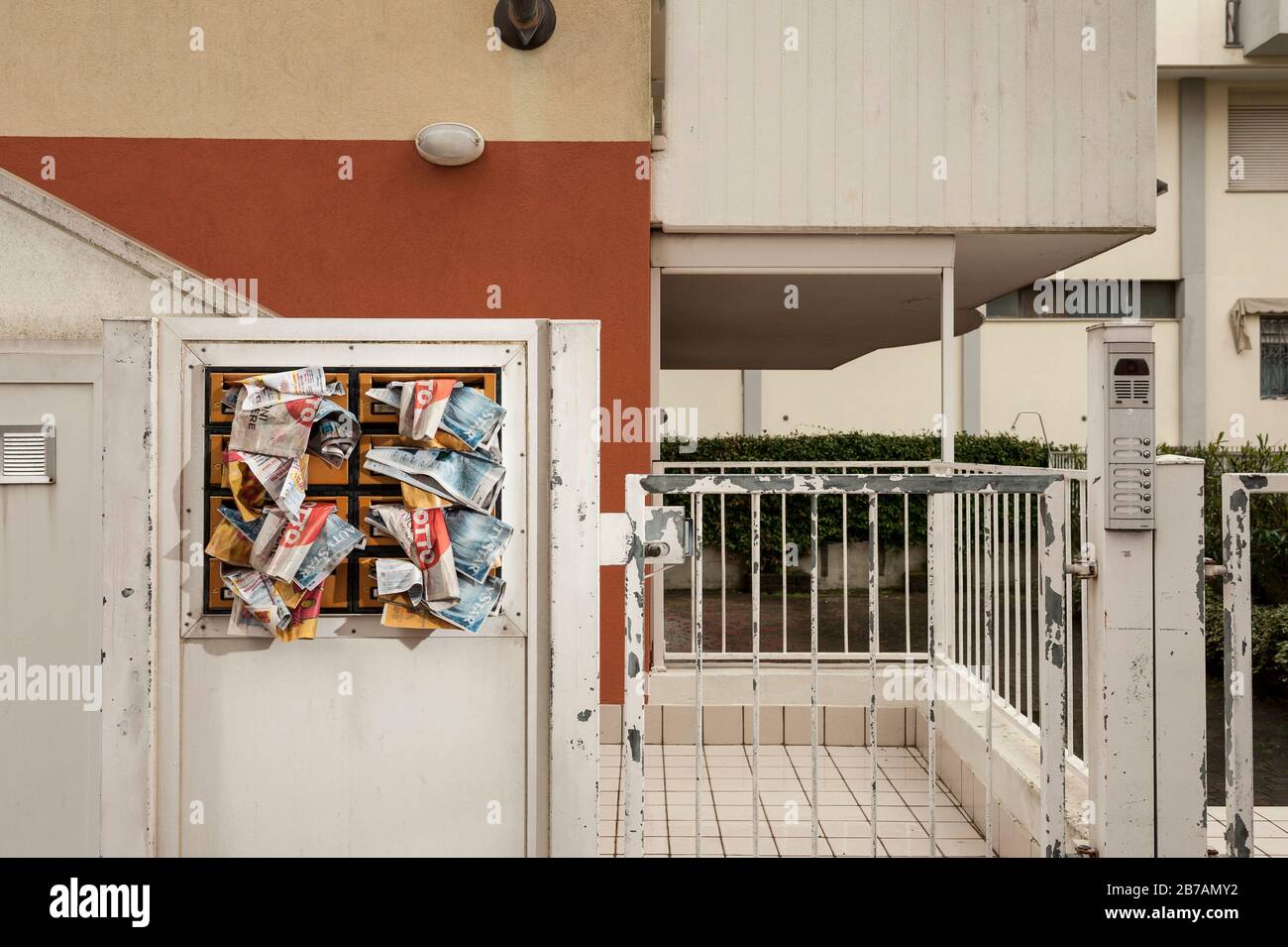 Overfilled mailbox with newspapers in Italy becouse out of season or no ...