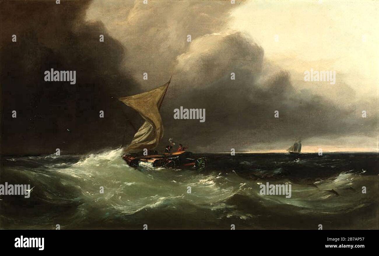 Gideon Jacques Denny - Shipwrecked figures signaling to a distant ...