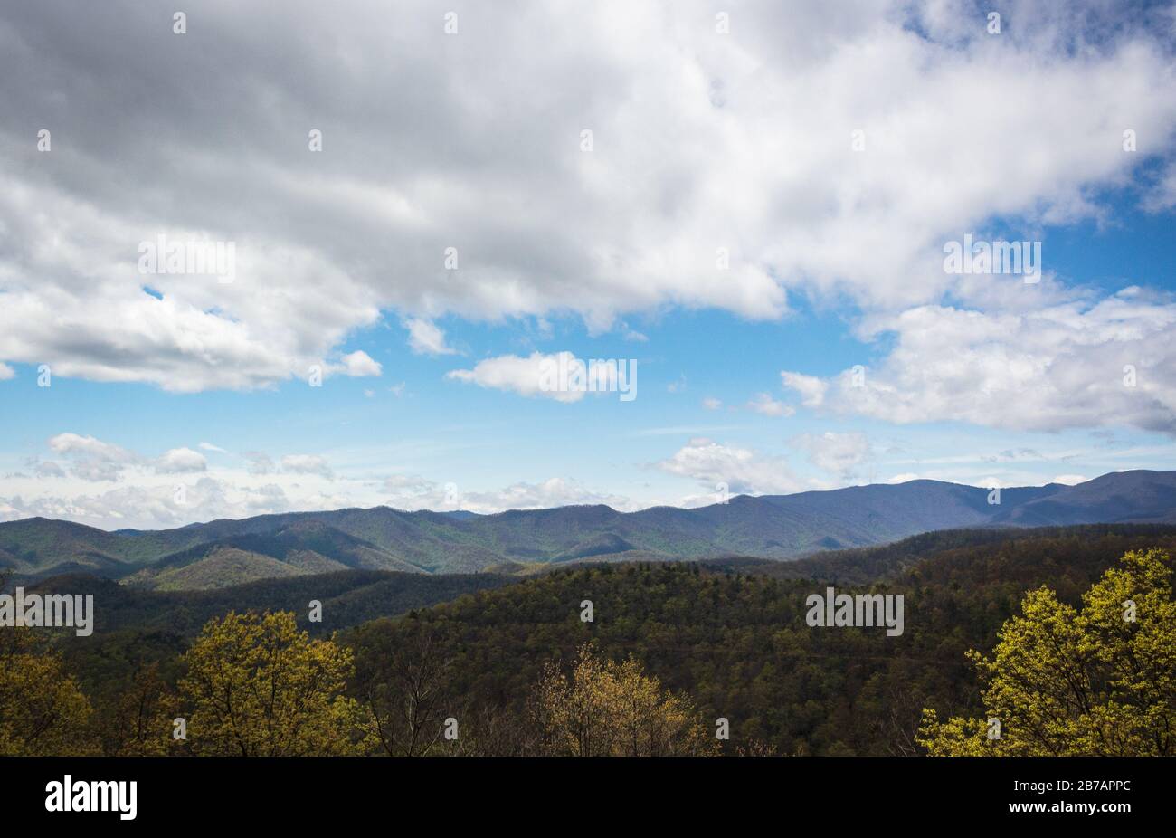 Clouds sweep across the sky over rolling mountains on the Blue Ridge ...