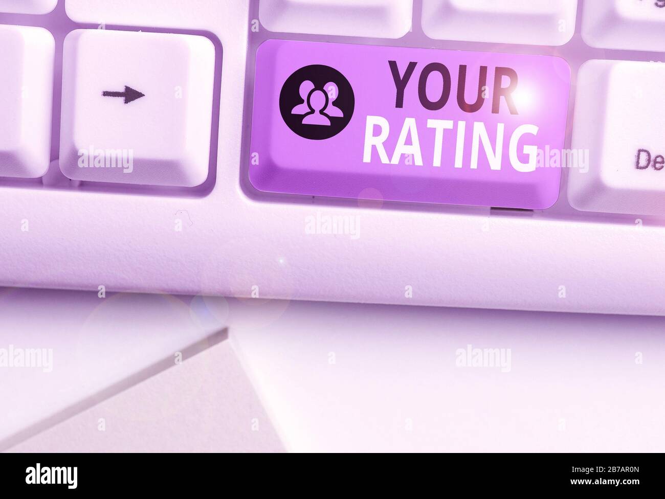 Text sign showing Your Rating. Business photo text score or measurement ...