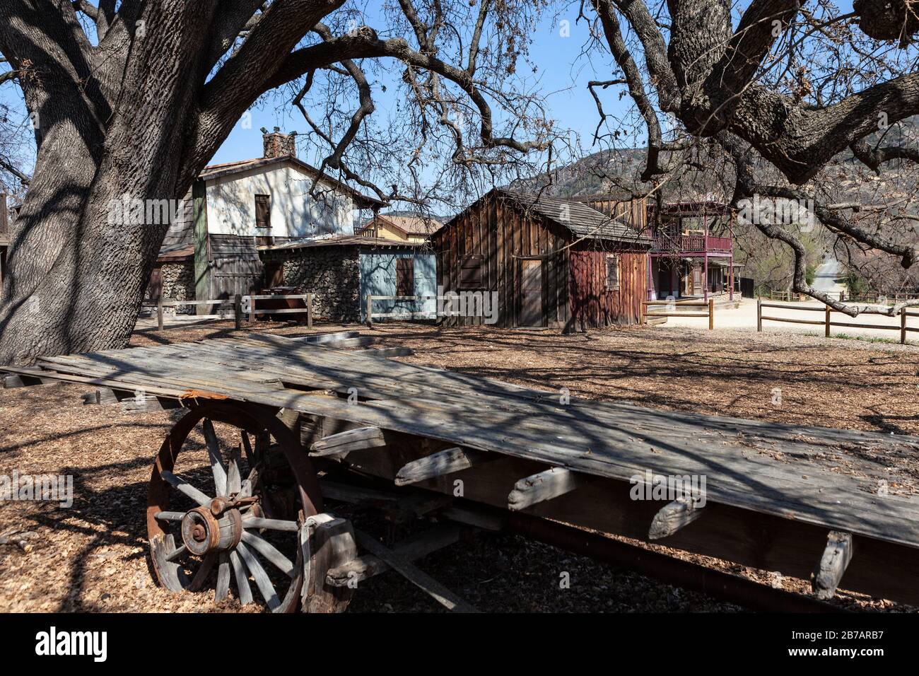 Historic rustic US National Park owned movie set buildings in the Santa ...