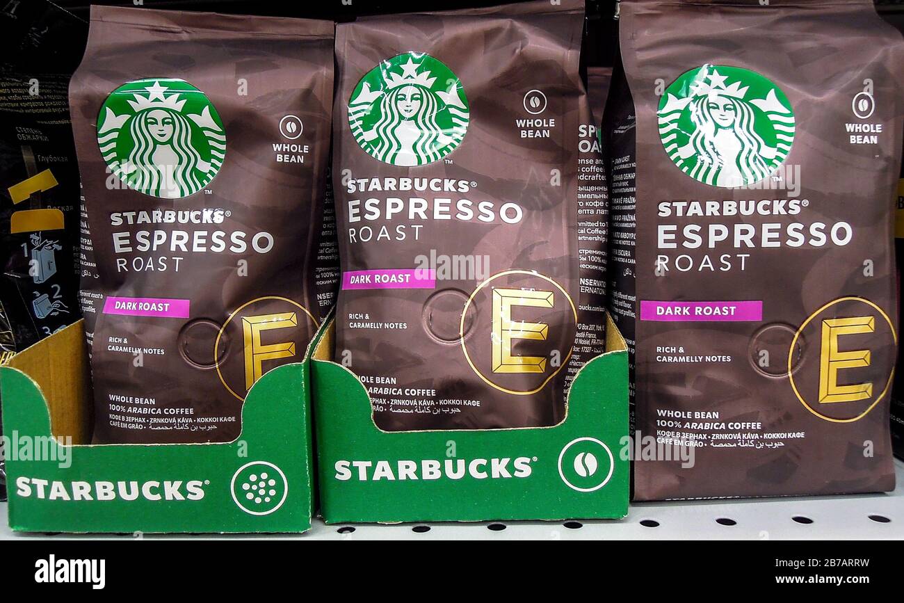 Samara, Russia - March 7, 2020: Starbucks coffee ready for sale on the ...
