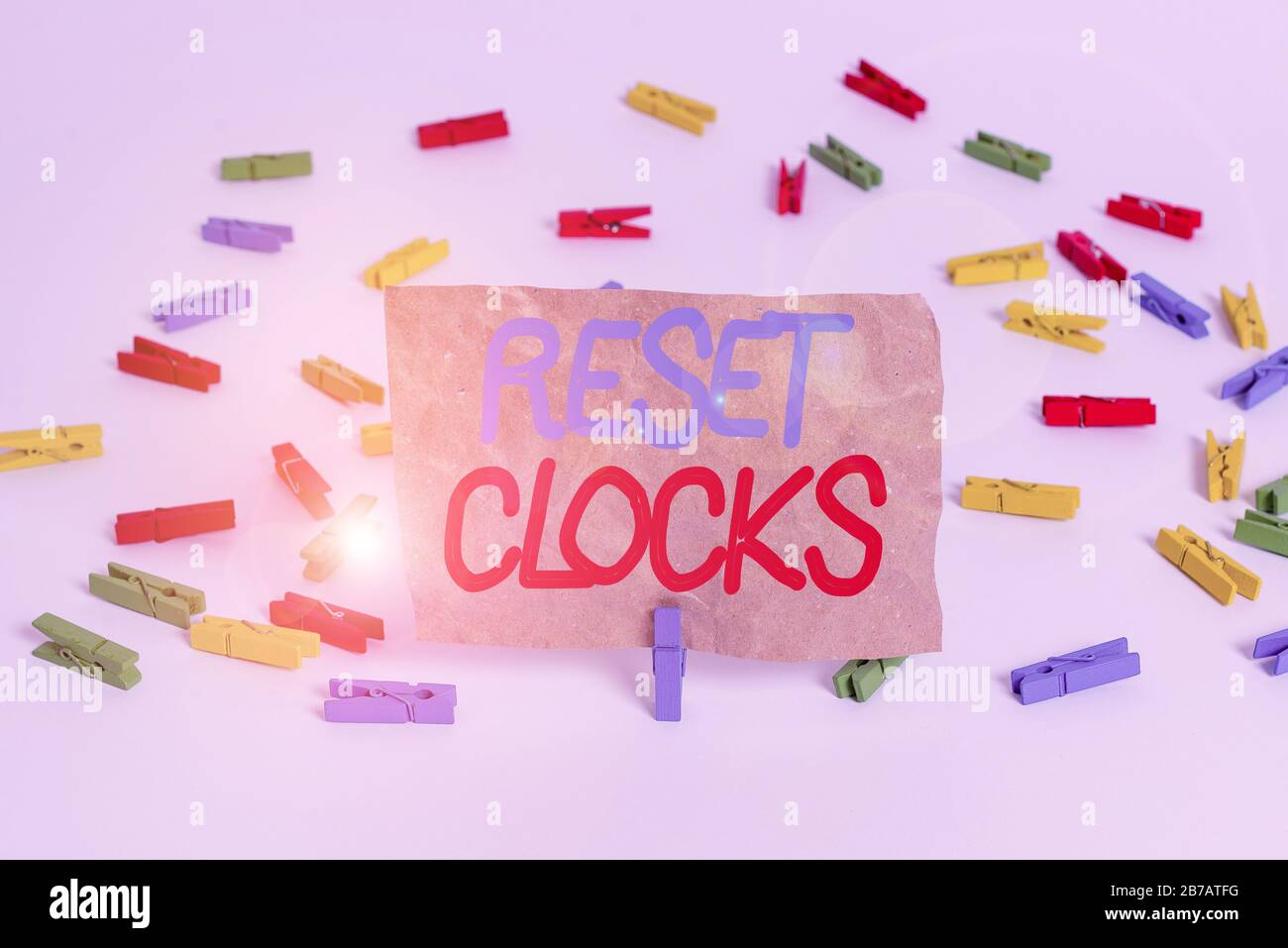 Text sign showing Reset Clocks. Business photo text To revisit return ...