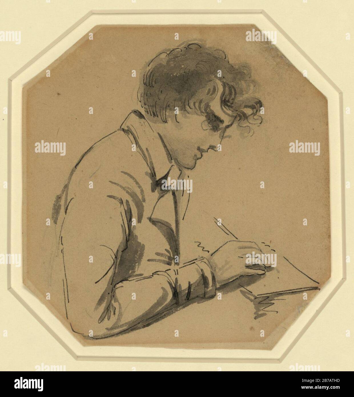 Gilbert Stuart, self-portrait, half-length, right profile, holding ...