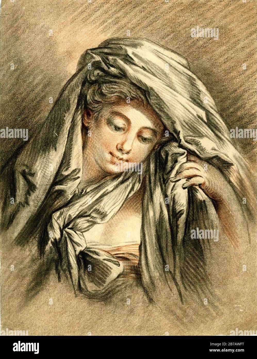 Gilles Demarteau (after François Boucher) - Young woman, bust-length ...