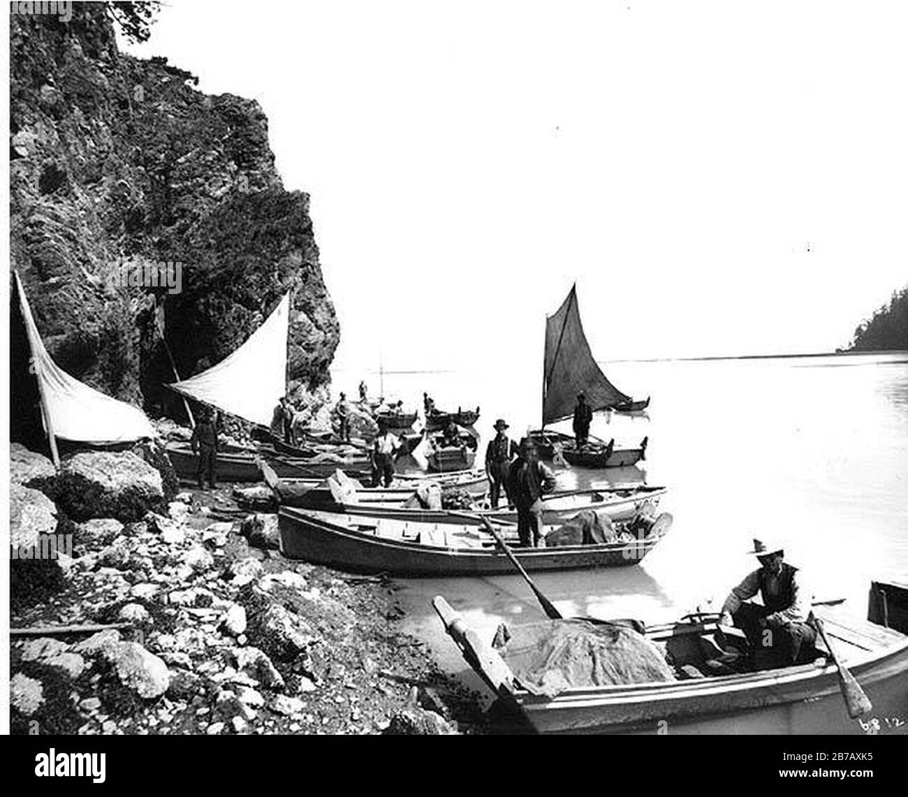Gillnetters in boats waiting at the side of Swinomish Channel La Conner ...