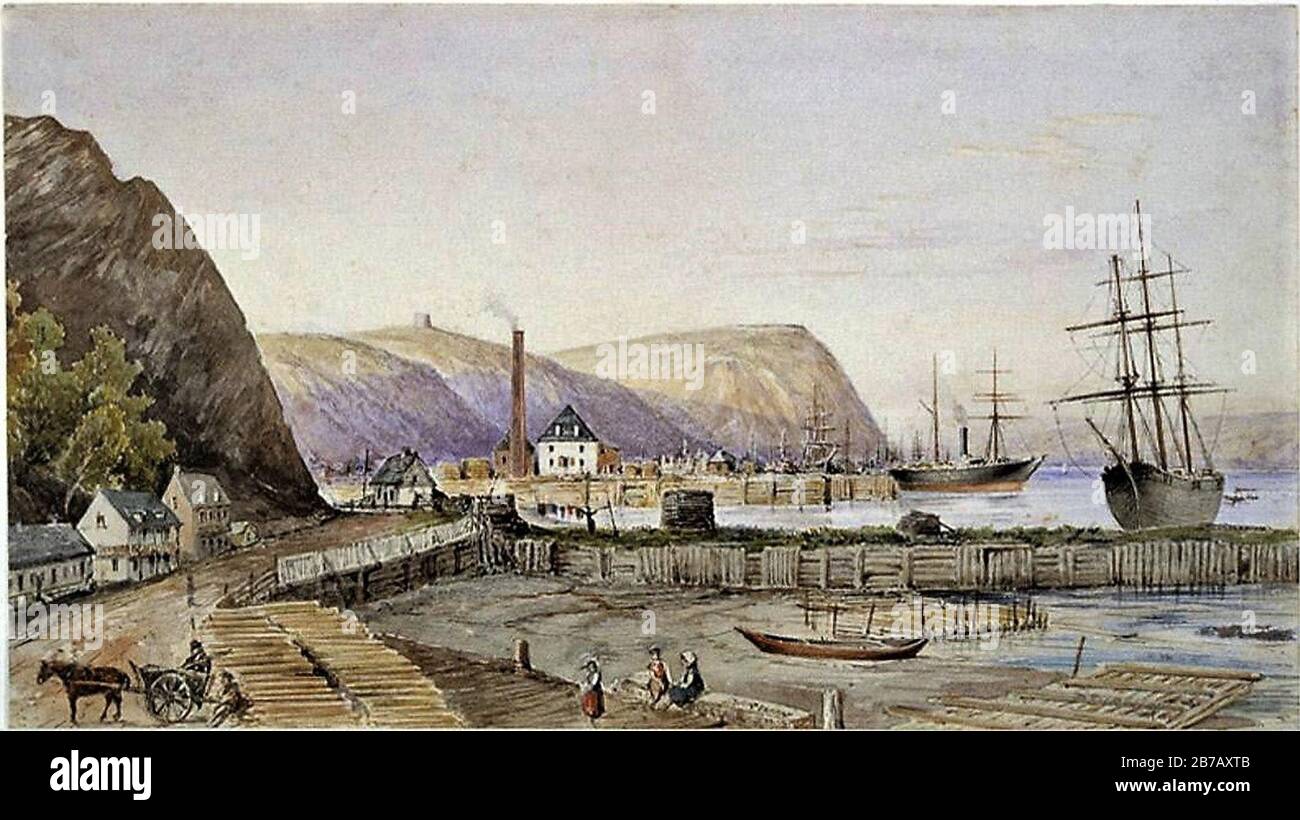 Gilmour's Shipyard and Lumberyard at Wolfe's Cove, Quebec Stock Photo ...
