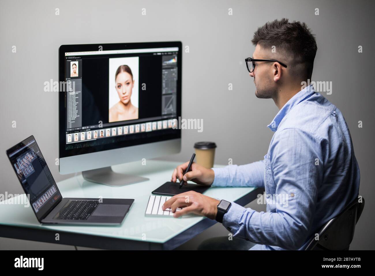 Close-up Of A Designer's Hand Editing Photo On Computer In Office Stock ...