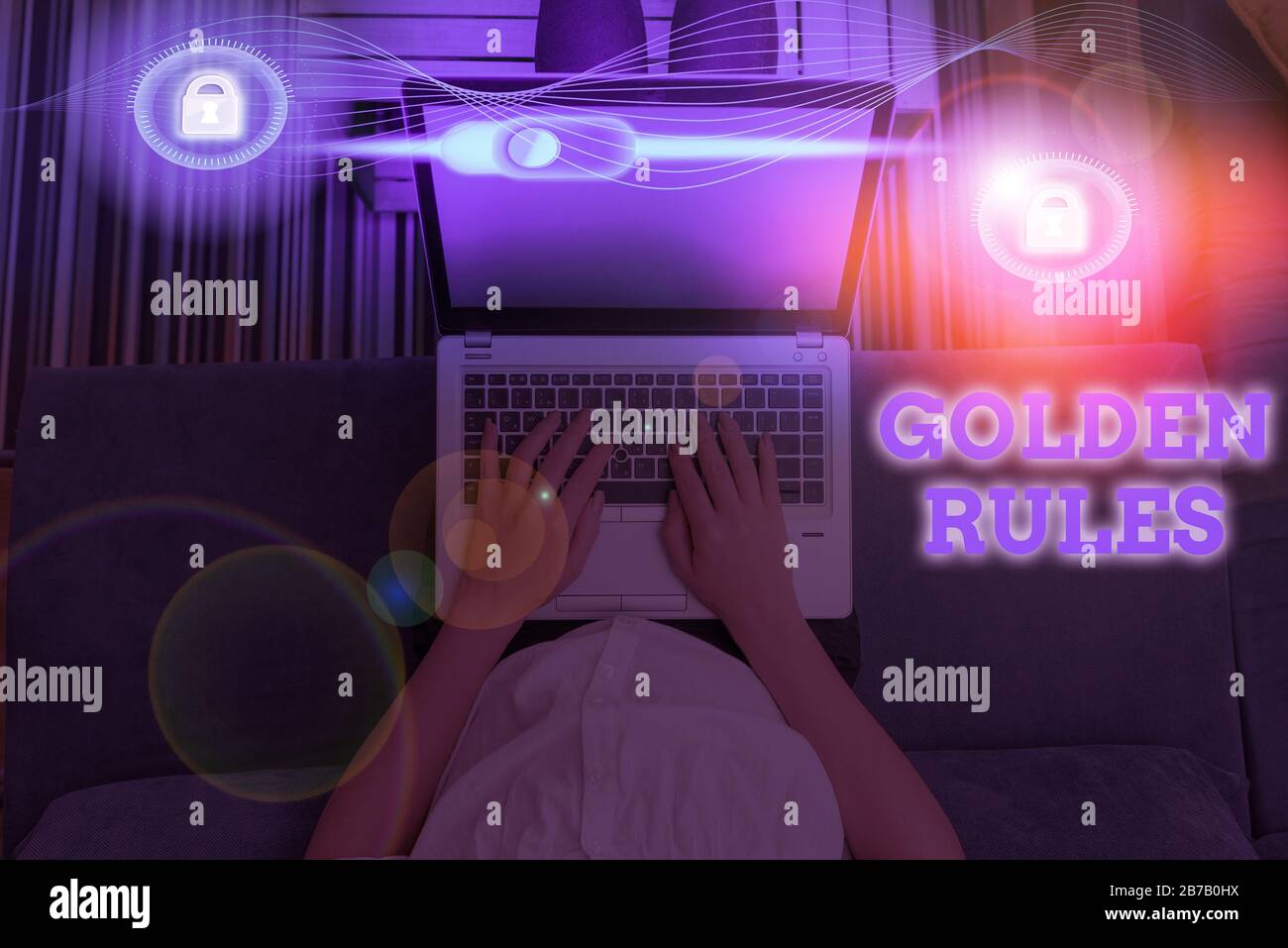 Conceptual hand writing showing Golden Rules. Concept meaning basic principle that should always ...