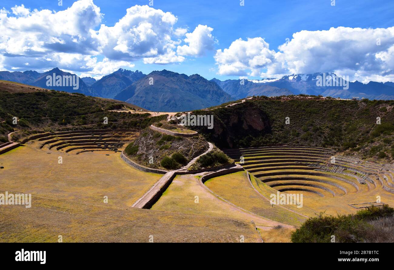 View of archaeological site of Moray in the Cusco region, Peru Stock ...