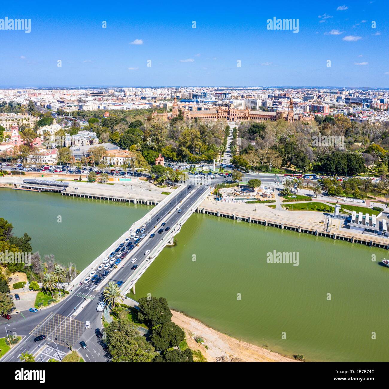 Sevilla city. Beautiful Aerial Panorama Shot. Centre and its landmarks ...