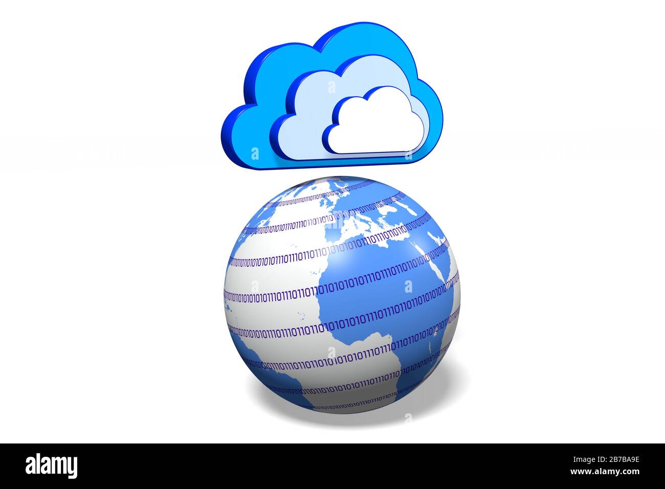 3D cloud computing illustration - world map - global network concept ...