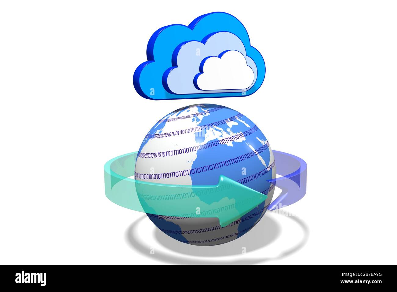 3D cloud computing illustration - world map - global network concept ...