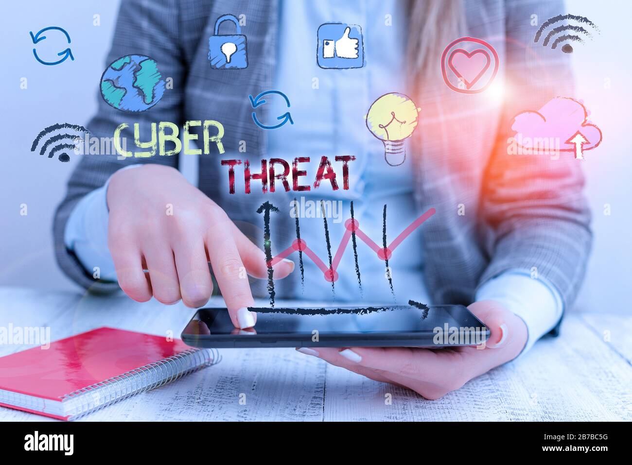 Writing note showing Cyber Threat. Business concept for has a potential ...