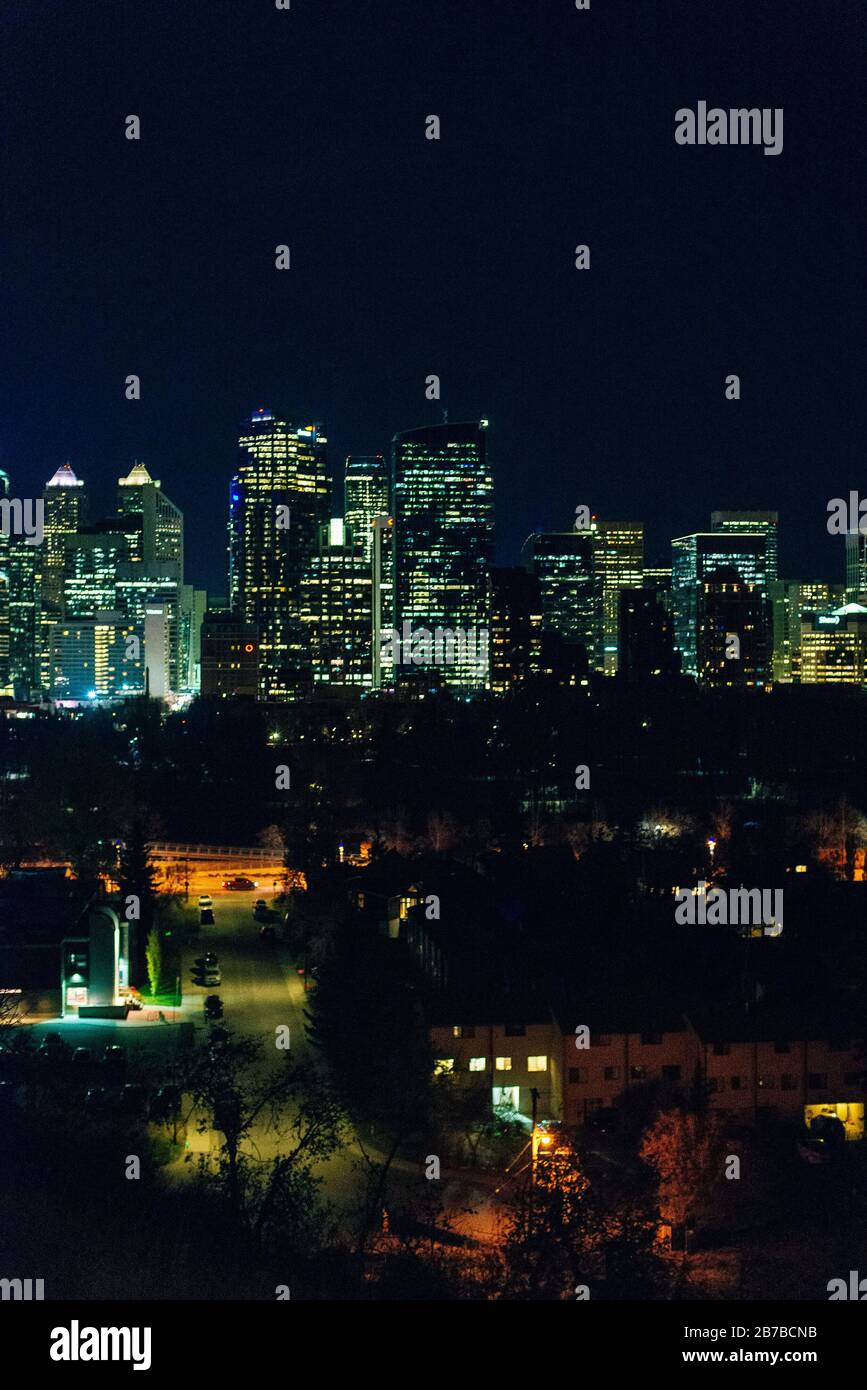 CALGARY, CANADA - dec, 2019 Night view of Calgary skyline Stock Photo ...