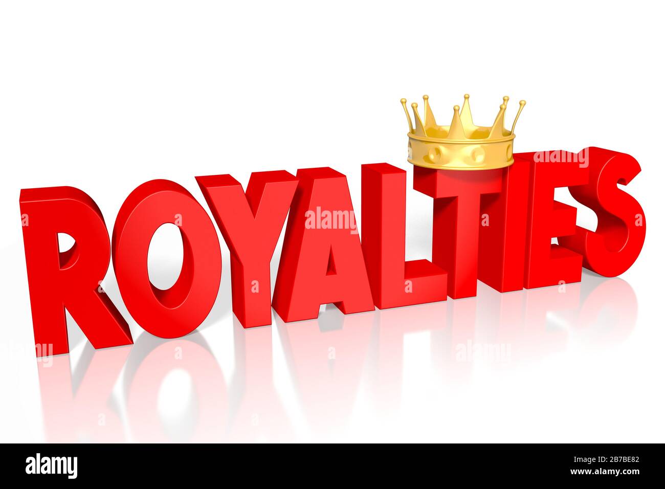 Royalties concept - red word, golden crown Stock Photo - Alamy
