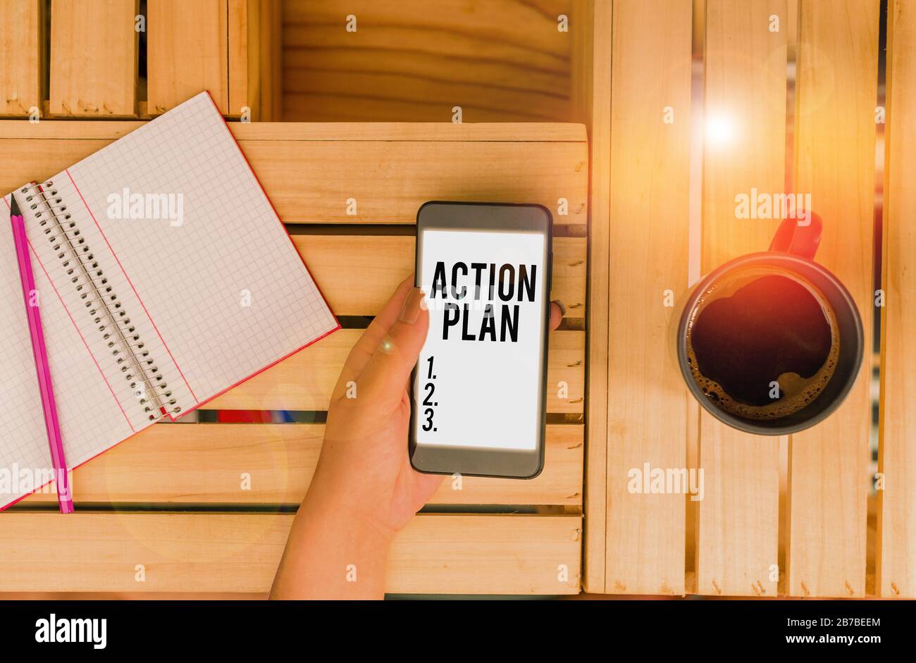 Writing note showing Action Plan. Business concept for the detailed ...