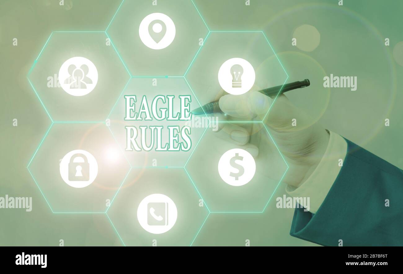 Writing note showing Eagle Rules. Business concept for a huge set of ...