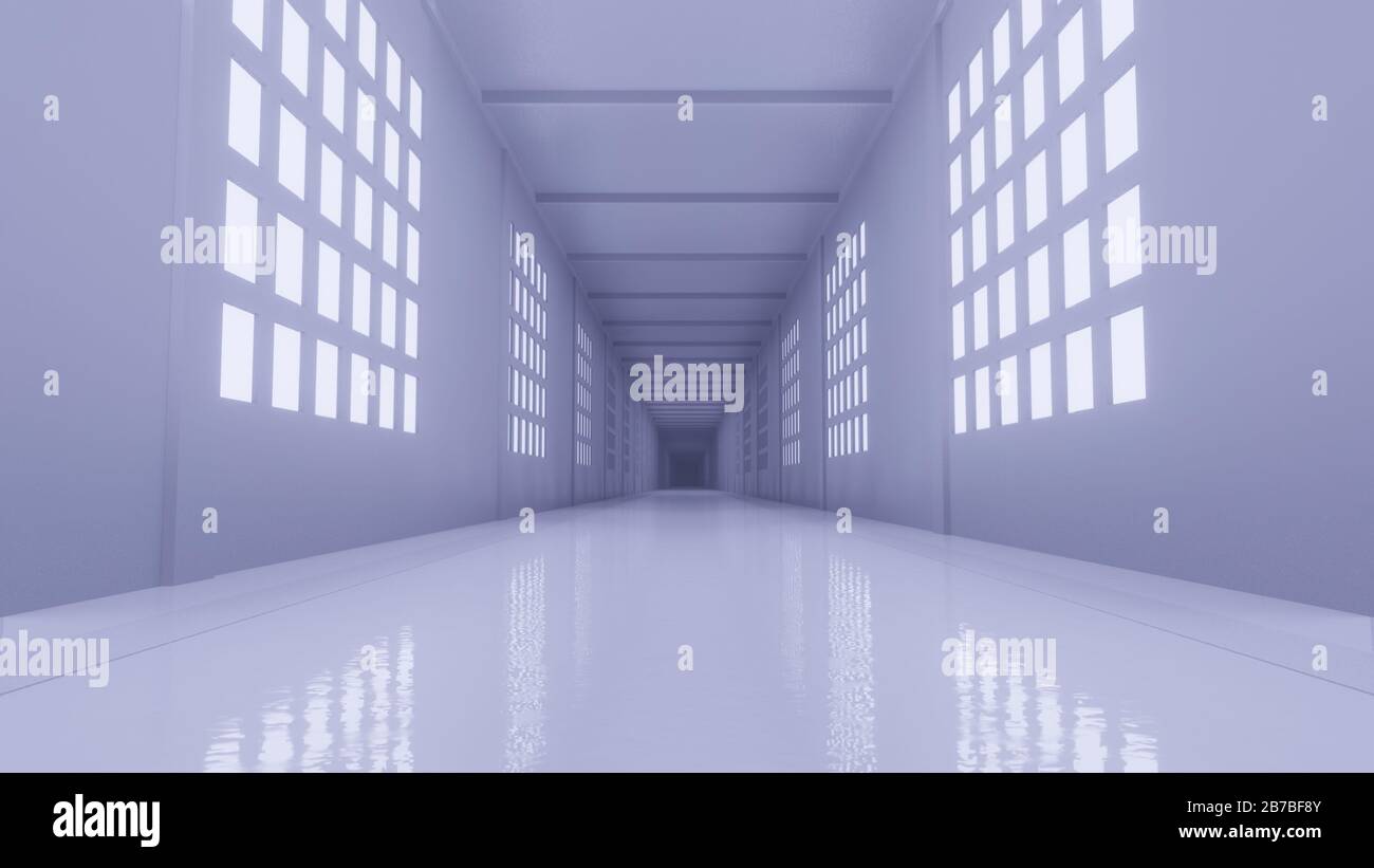 white endless corridor hallway 3d render illustration Stock Photo - Alamy