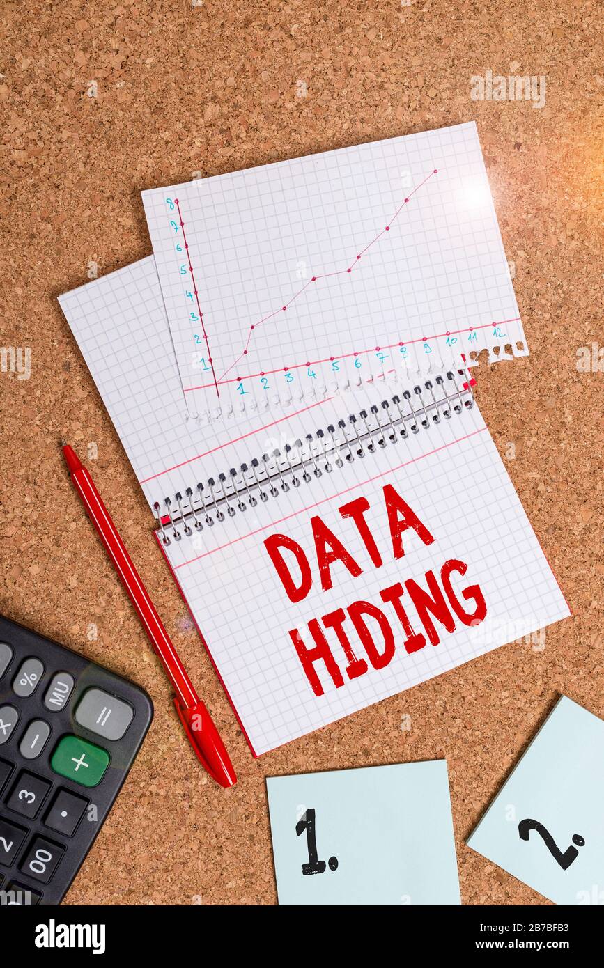 Word writing text Data Hiding. Business photo showcasing Secretly embedding data in graphics ...
