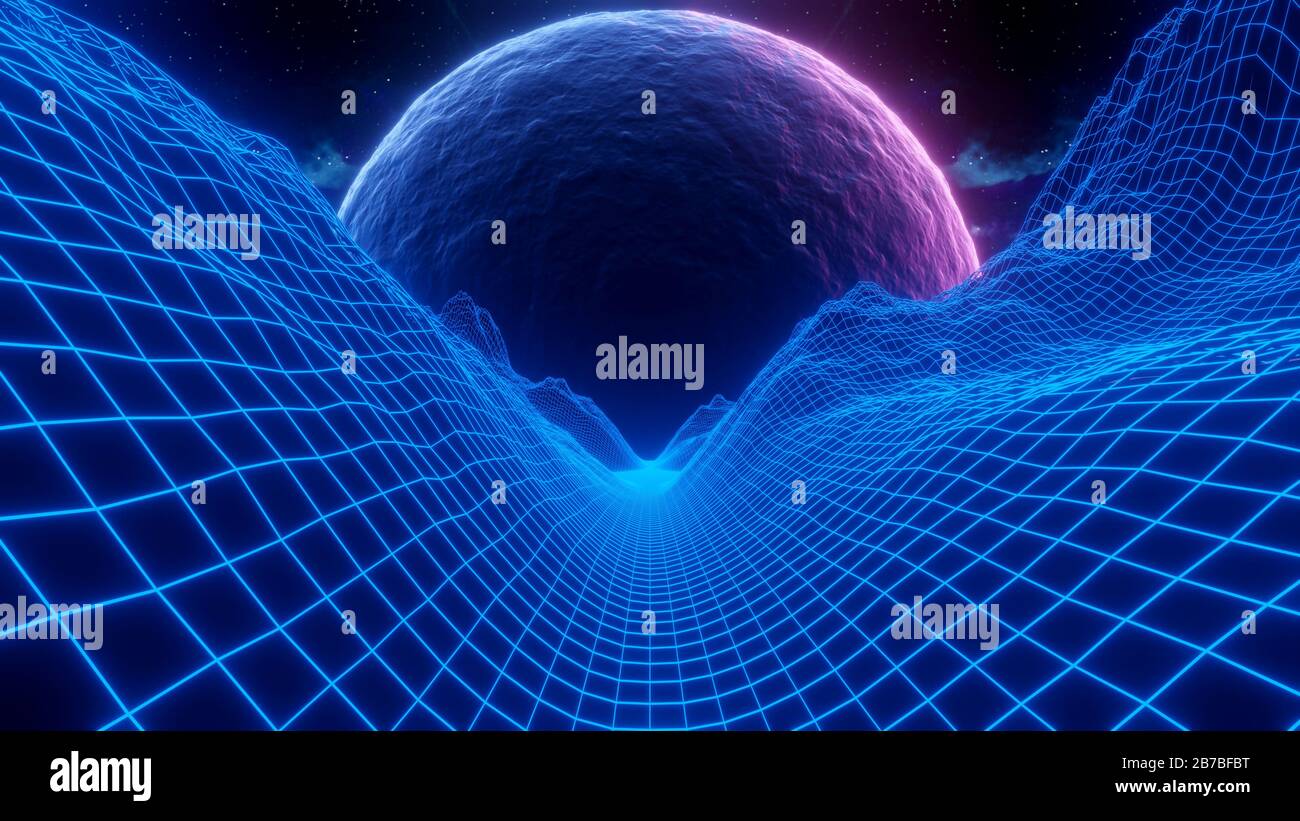 futuristic sci fi wireframe landscape 3d render illustration Stock ...