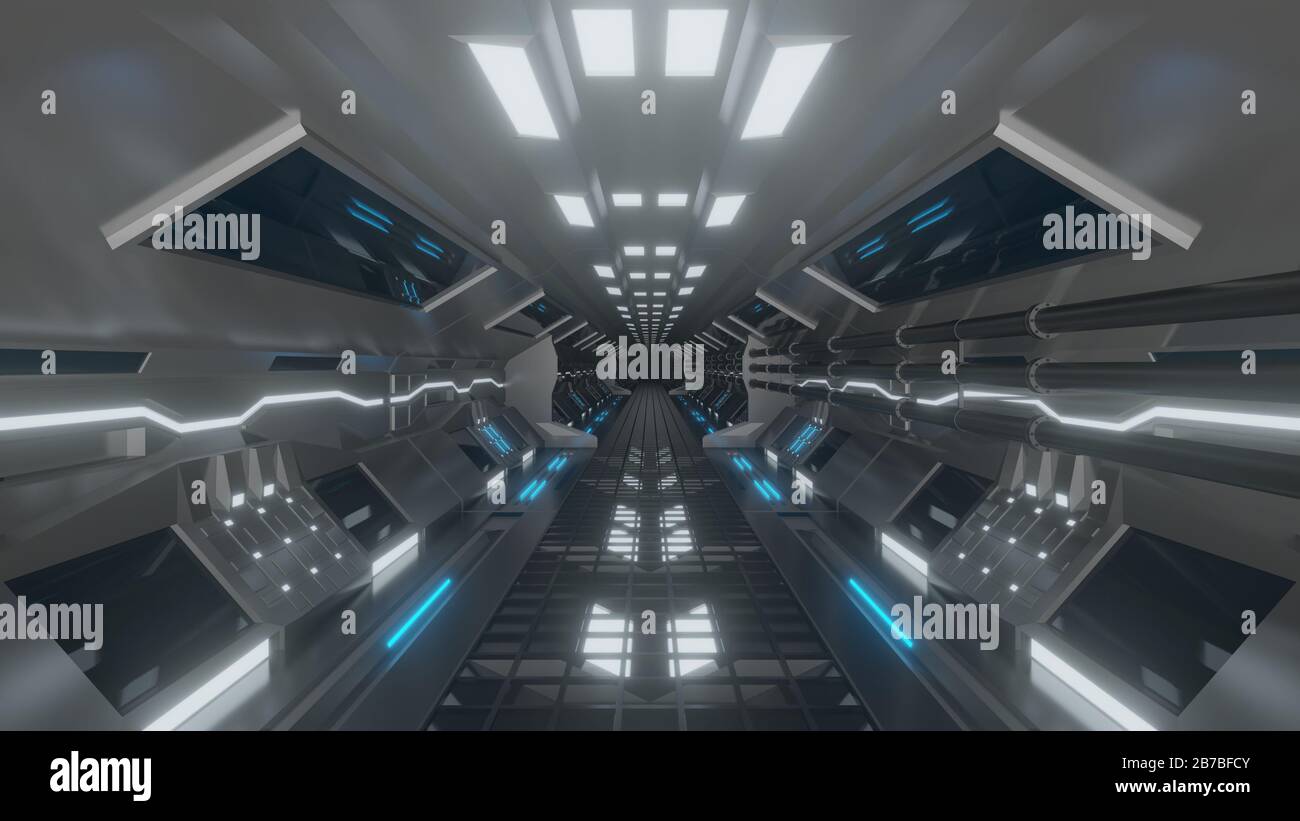 futuristic sci fi space corridor 3d render illustration Stock Photo - Alamy