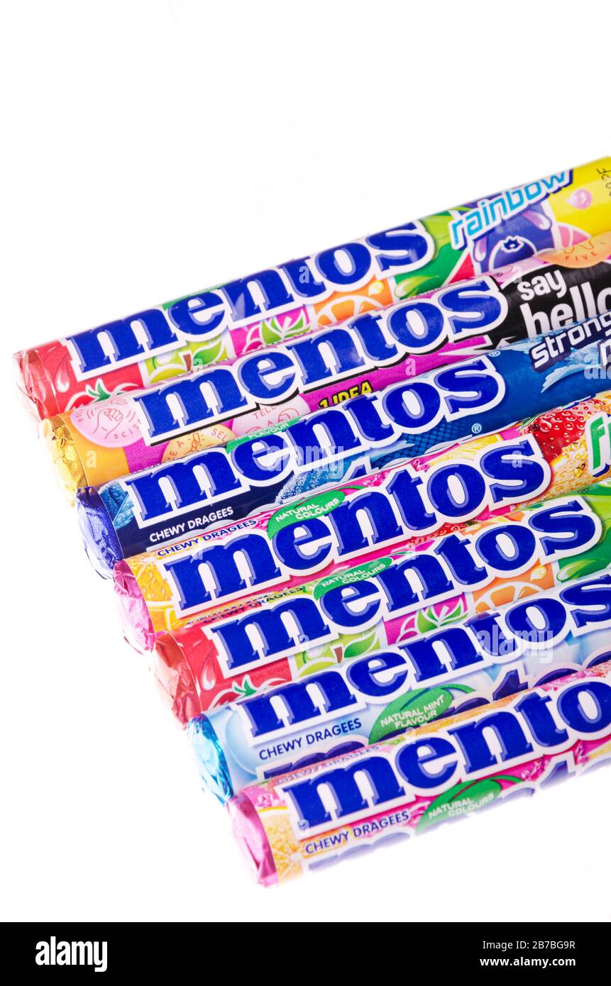 Mentos chewy dragees on white background. They are sold in over 130 ...