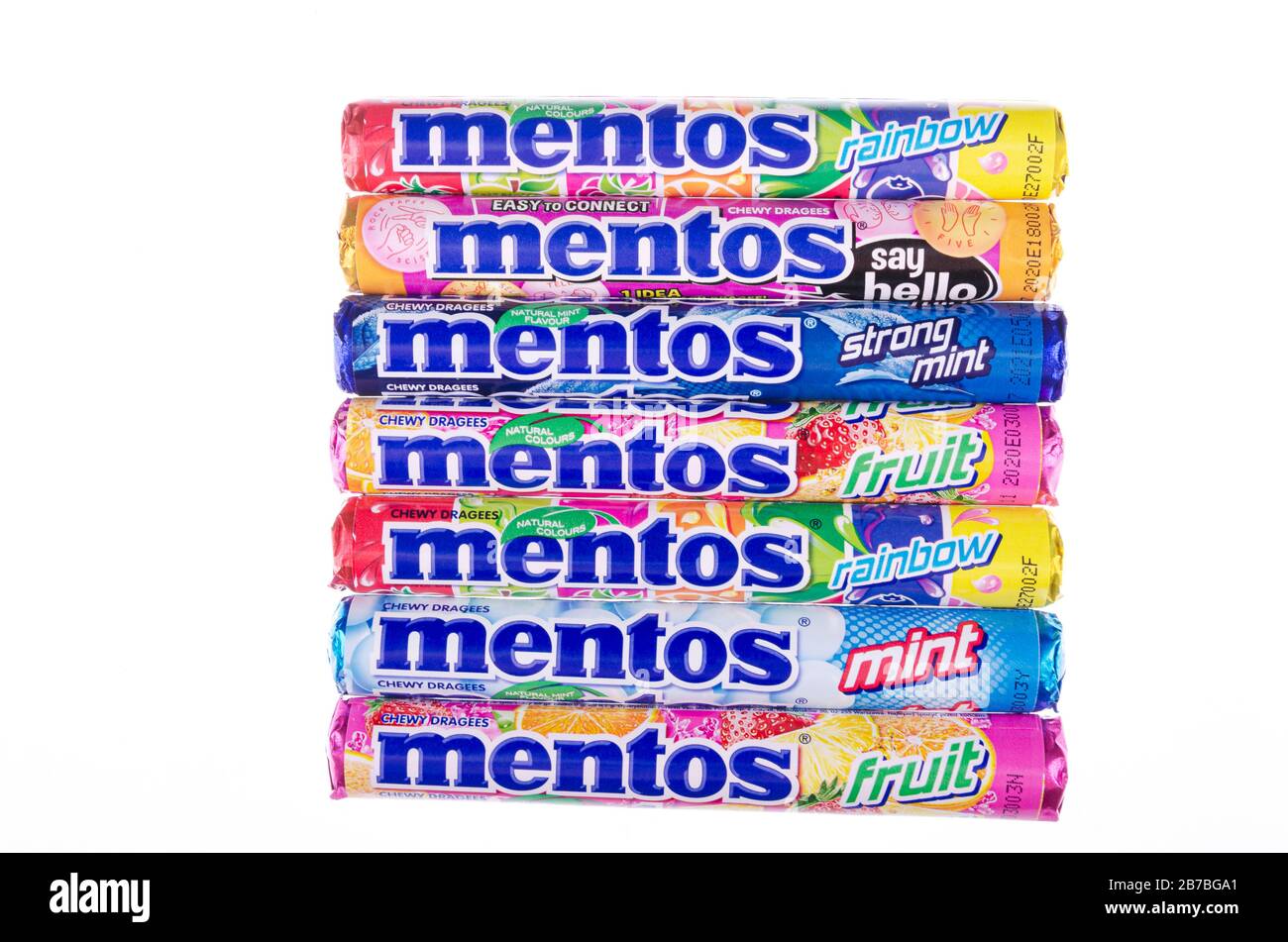Mentos chewy dragees on white background. They are sold in over 130 ...