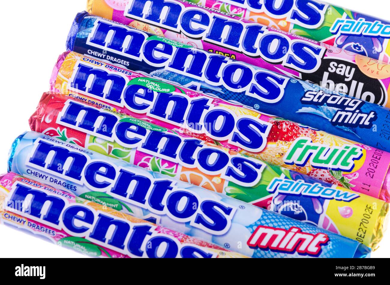 Mentos chewy dragees on white background. They are sold in over 130 ...