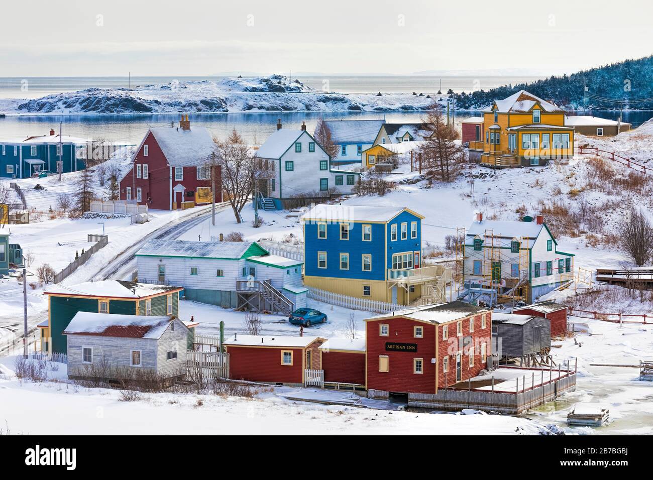 View of colourful houses in the picturesque village of Trinity ...