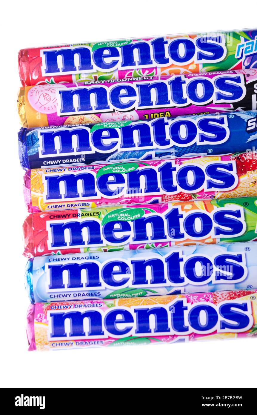 Mentos chewy dragees on white background. They are sold in over 130 ...