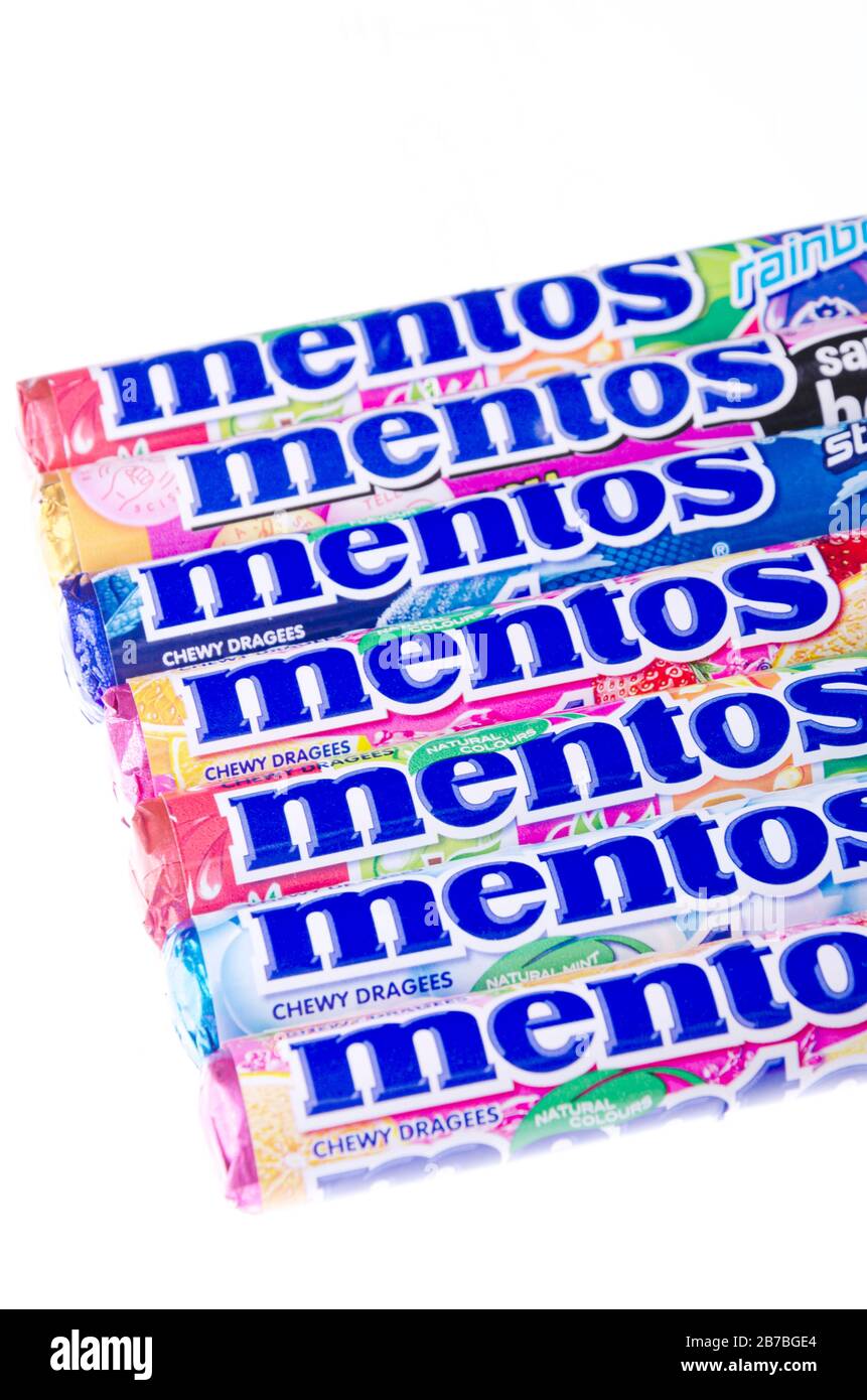 Mentos chewy dragees on white background. They are sold in over 130 ...