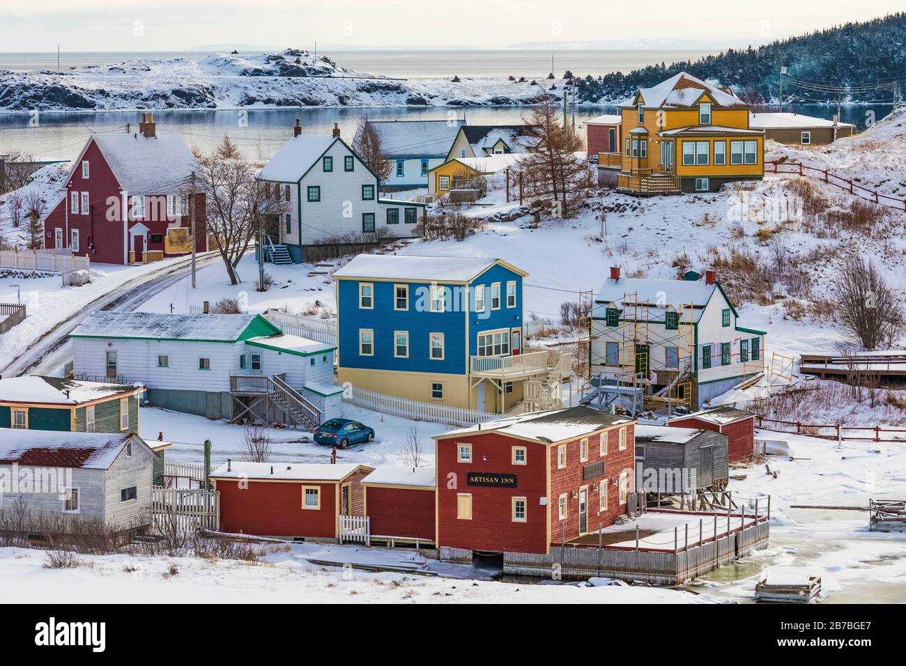 View of colourful houses in the picturesque village of Trinity ...